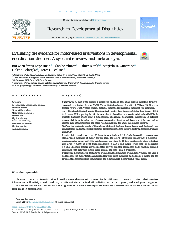 (PDF) Evaluating the evidence for motor-based interventions in ...