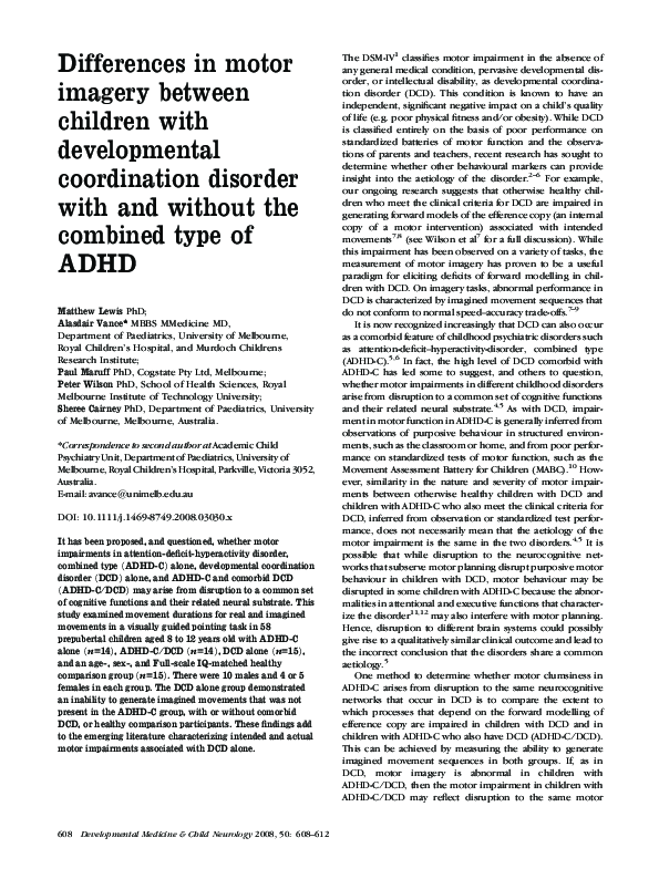 (PDF) Differences in motor imagery between children with developmental ...