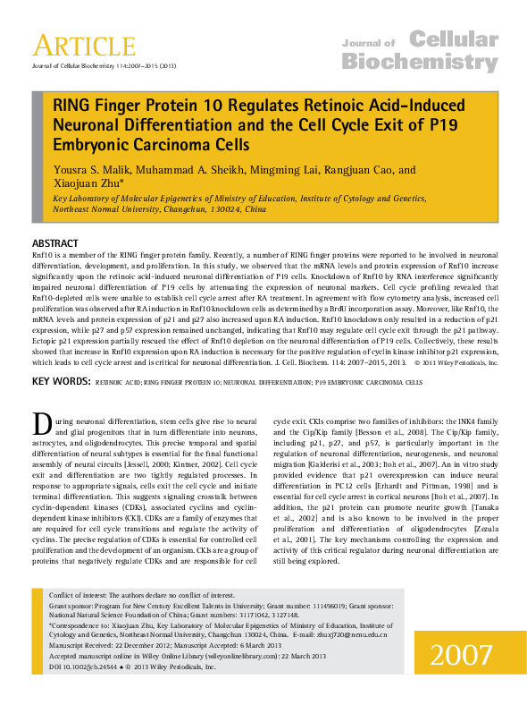(PDF) RING finger protein 10 regulates retinoic acid-induced neuronal ...
