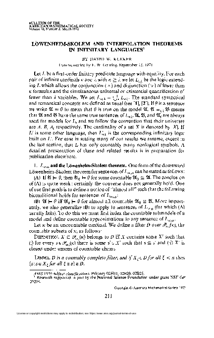(PDF) Löwenheim-Skolem and interpolation theorems in infinitary languages
