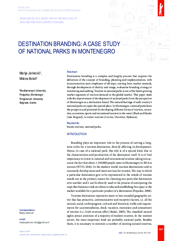 (PDF) Destination branding: a case study of national parks in Montenegro