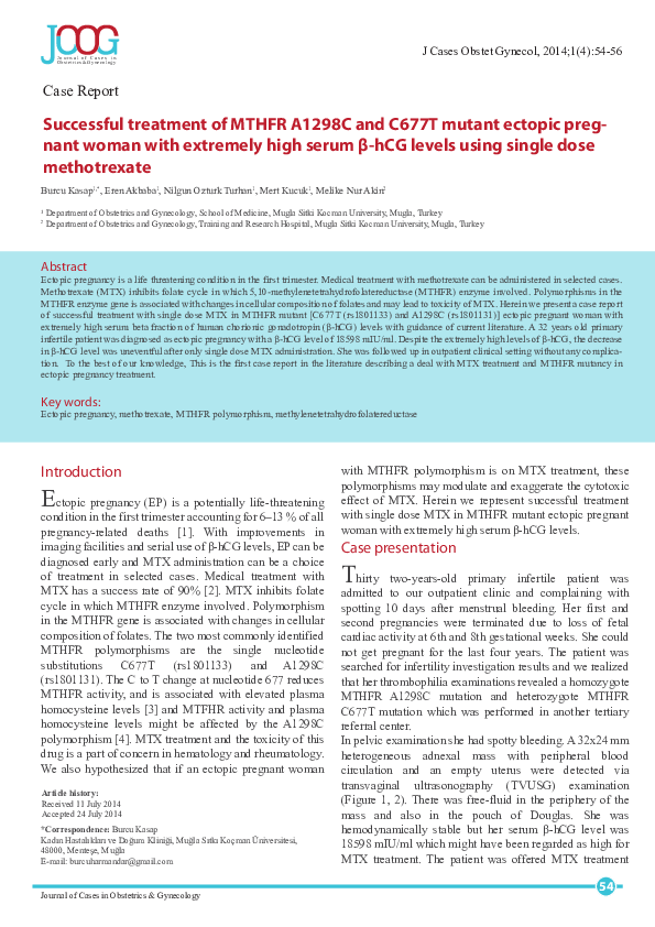 (PDF) Successful treatment of MTHFR A1298C and C677T mutant ectopic ...