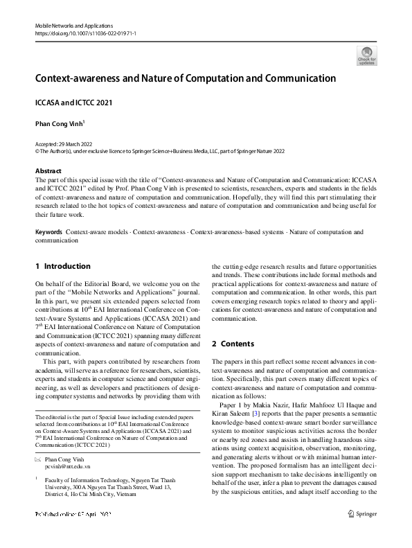 Pdf Context Awareness And Nature Of Computation And Communication