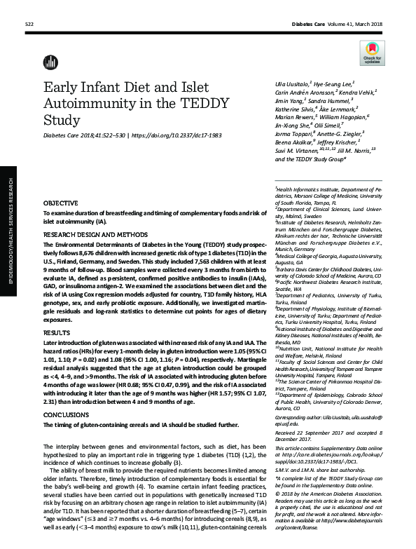 (PDF) Early Infant Diet and Islet Autoimmunity in the TEDDY Study ...