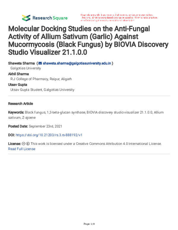 (PDF) Molecular Docking Studies on the Anti-Fungal Activity of Allium ...