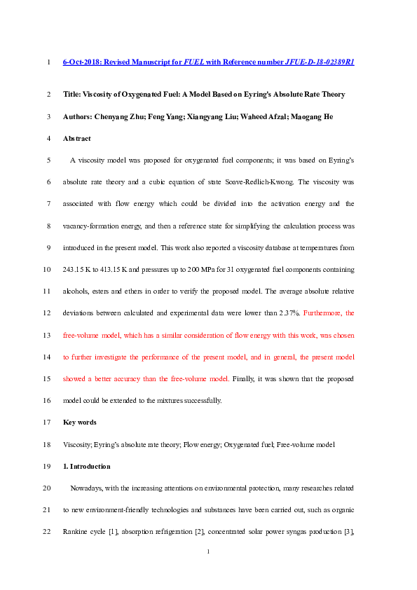 (PDF) Viscosity of oxygenated fuel: A model based on Eyring’s absolute ...