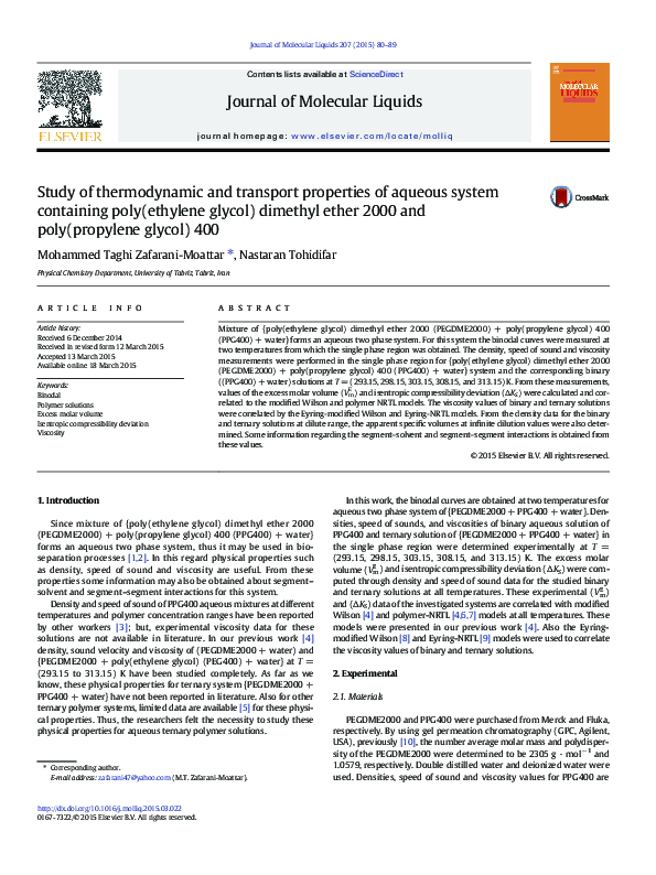 (PDF) Study of thermodynamic and transport properties of binary liquid ...