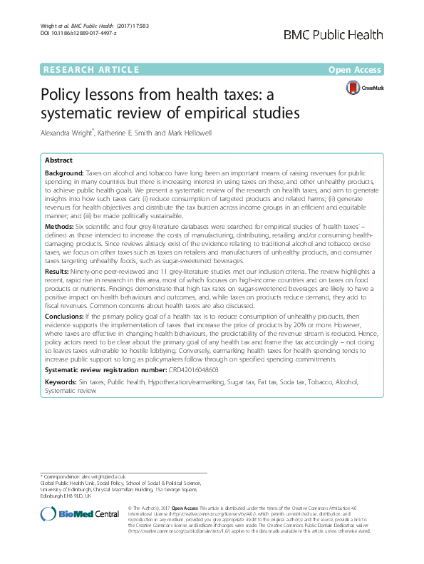 (PDF) Policy lessons from health taxes: a systematic review of ...