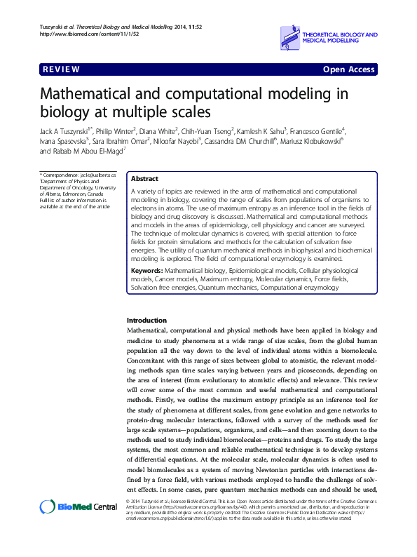 (PDF) Mathematical and computational modeling in biology at multiple scales