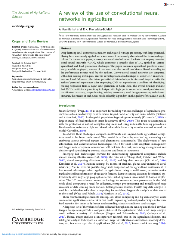Pdf A Review Of The Use Of Convolutional Neural Networks In Agriculture