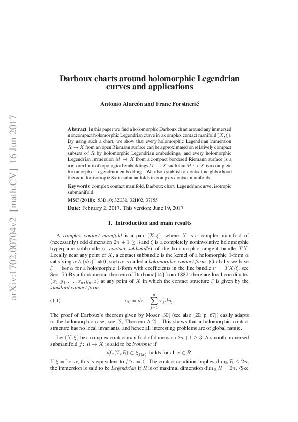 (PDF) Darboux Charts for Holomorphic Legendrian Curves