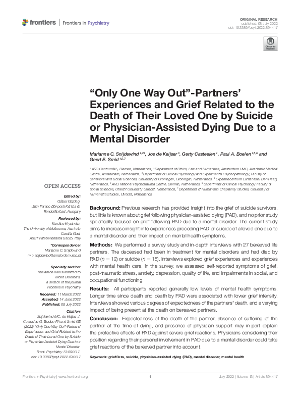 (PDF) "Only One Way Out"-Partners' Experiences and Grief Related to the Death of Their Loved One ...