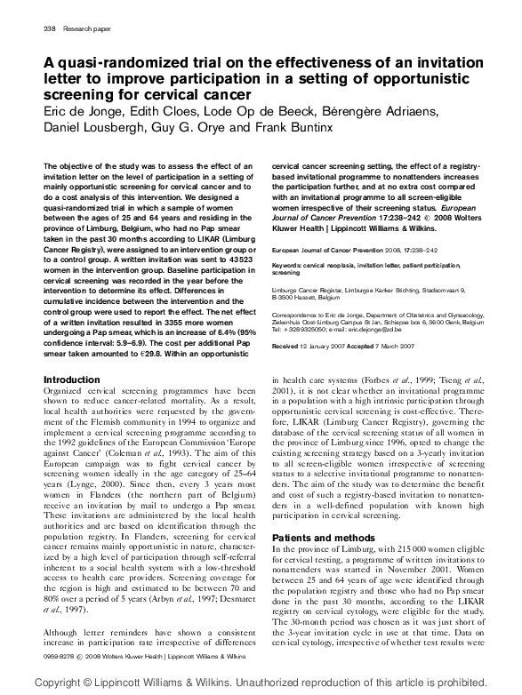 (PDF) A quasi-randomized trial on the effectiveness of an invitation ...
