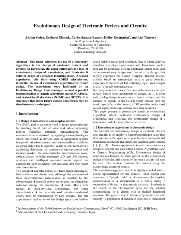 (PDF) Evolutionary design of electronic devices and circuits