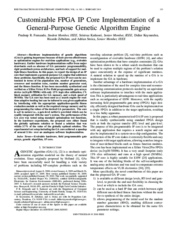 Pdf Customizable Fpga Ip Core Implementation Of A General Purpose Genetic Algorithm Engine