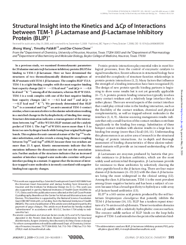 (PDF) Structural Insight into the Kinetics and Cp of Interactions ...