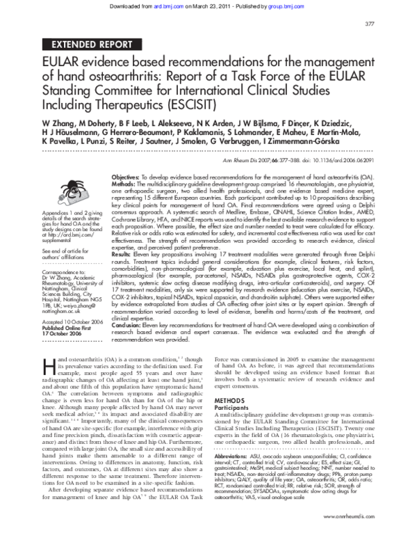 (PDF) EULAR evidence based recommendations for the management of hand osteoarthritis: Report of ...