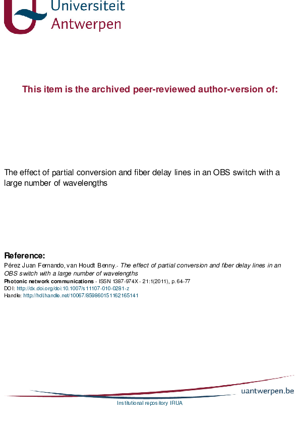 (PDF) The effect of partial conversion and fiber delay lines in an OBS ...