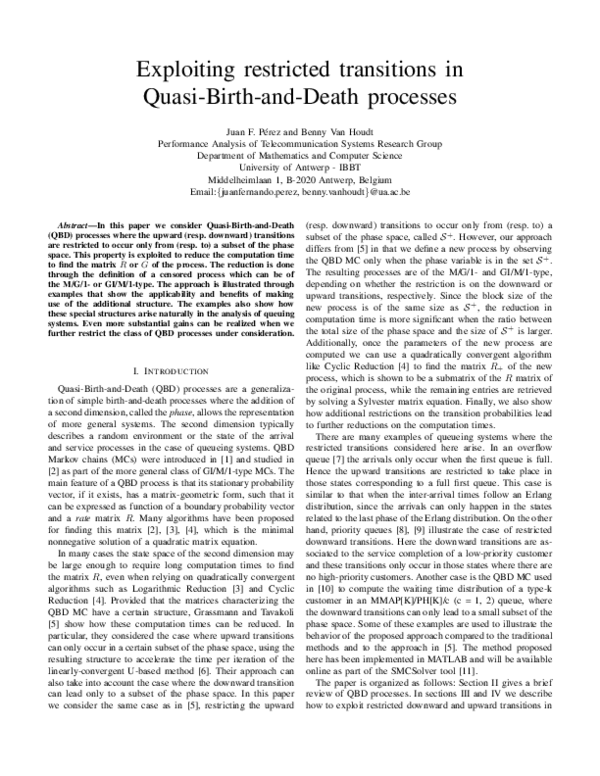 (PDF) Exploiting Restricted Transitions in Quasi-Birth-and-Death Processes
