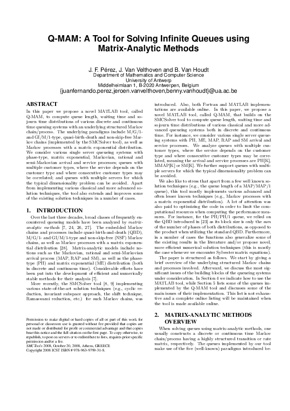 Pdf Q Mam A Tool For Solving Infinite Queues Using Matrix Analytic Methods