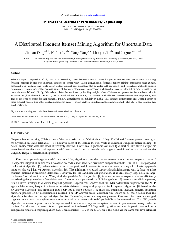 (PDF) A Distributed Frequent Itemset Mining Algorithm for Uncertain Data