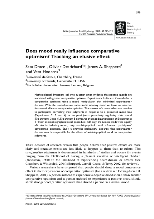 (PDF) Does mood really influence comparative optimism? Tracking an ...