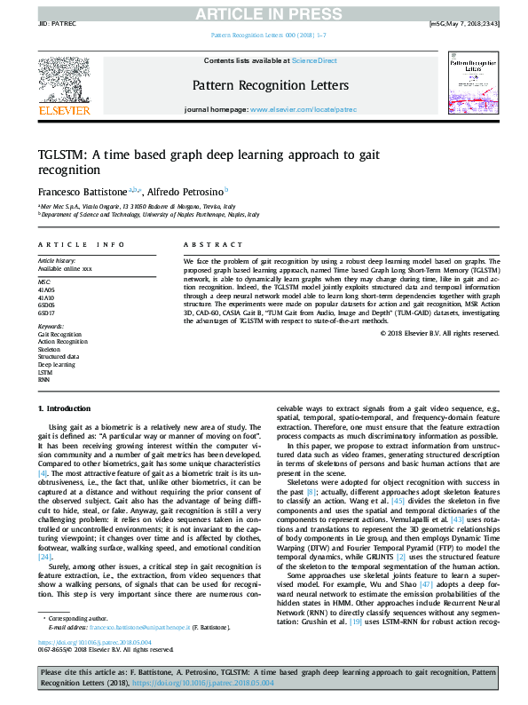 (PDF) TGLSTM: A time based graph deep learning approach to gait recognition