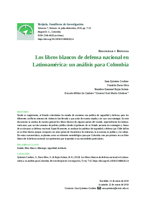 (PDF) Los libros blancos de defensa nacional en Latinoamérica. Un ...