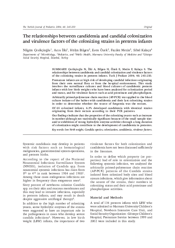 (PDF) The relationships between candidemia and candidal colonization ...