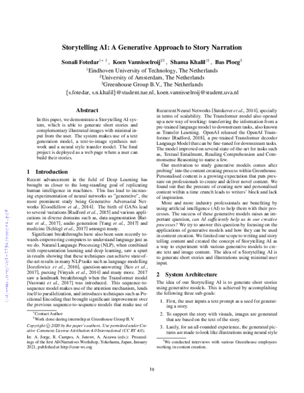 (PDF) Storytelling AI: A Generative Approach to Story Narration | Koen ...