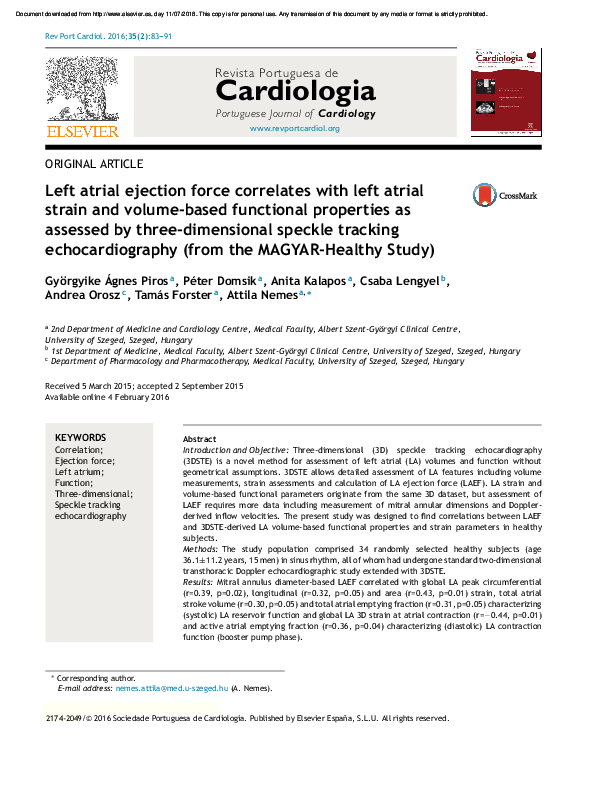 (PDF) Left atrial ejection force correlates with left atrial strain and ...