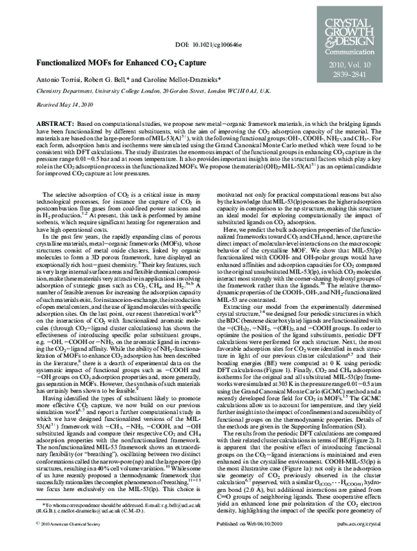 (PDF) Functionalized MOFs for Enhanced CO2 Capture