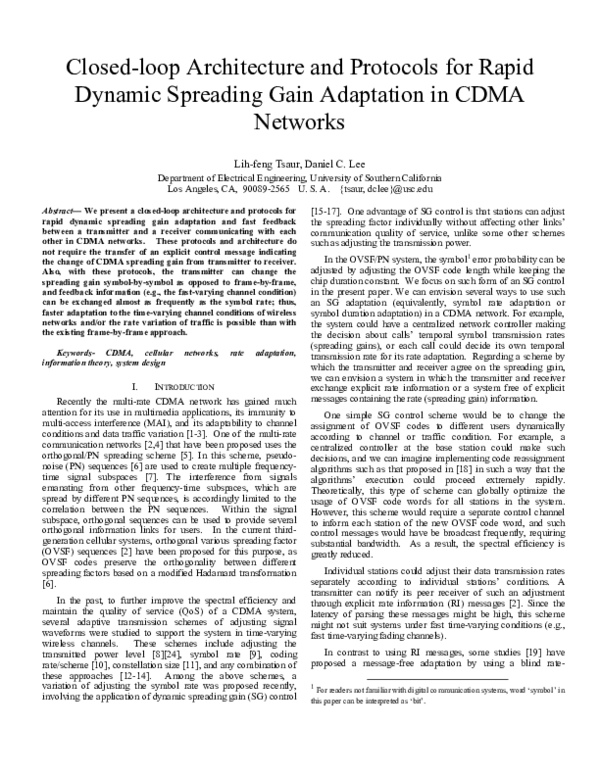 (PDF) Closed-loop architecture and protocols for rapid dynamic spreading gain adaptation in CDMA ...