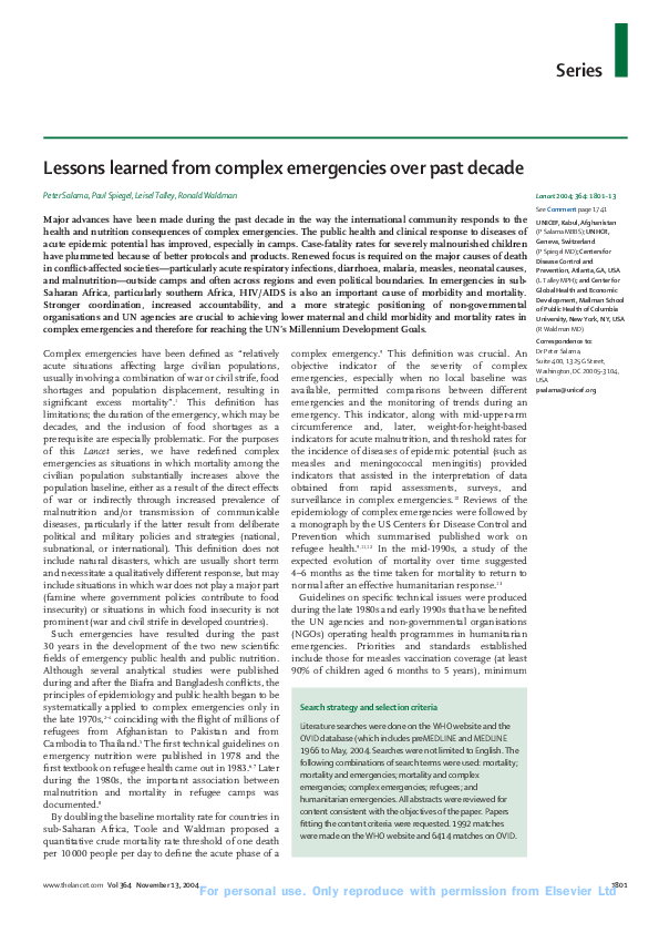 (PDF) Lessons learned from complex emergencies over past decade