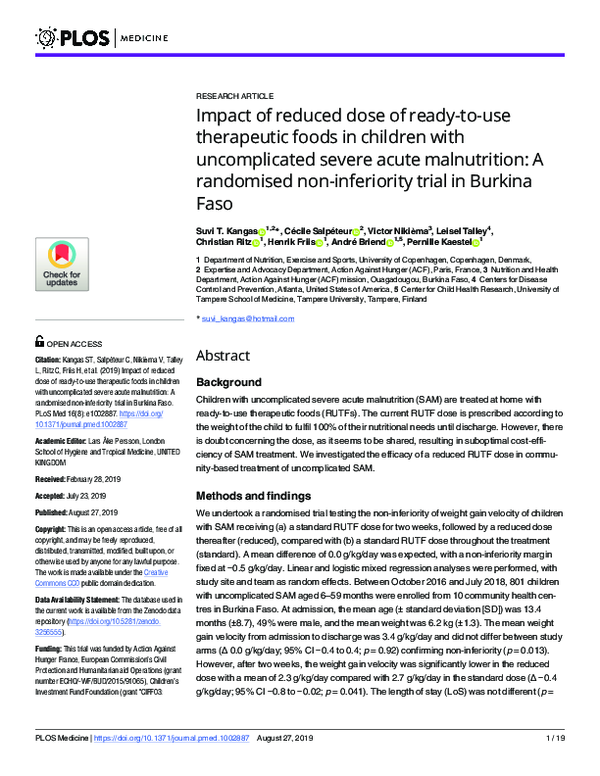 (PDF) Reduced RUTF Dose in Severe Malnutrition Trial