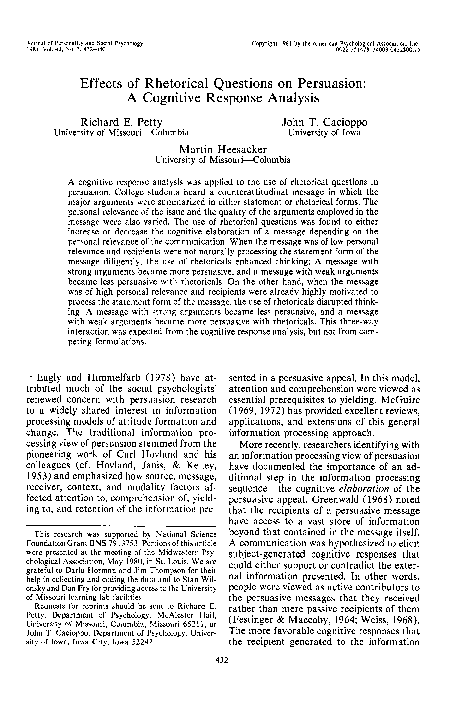 (PDF) Effects of rhetorical questions on persuasion: A cognitive ...