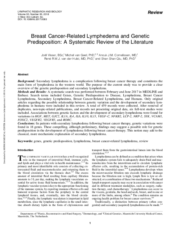 (PDF) Breast Cancer-Related Lymphedema and Genetic Predisposition: A ...