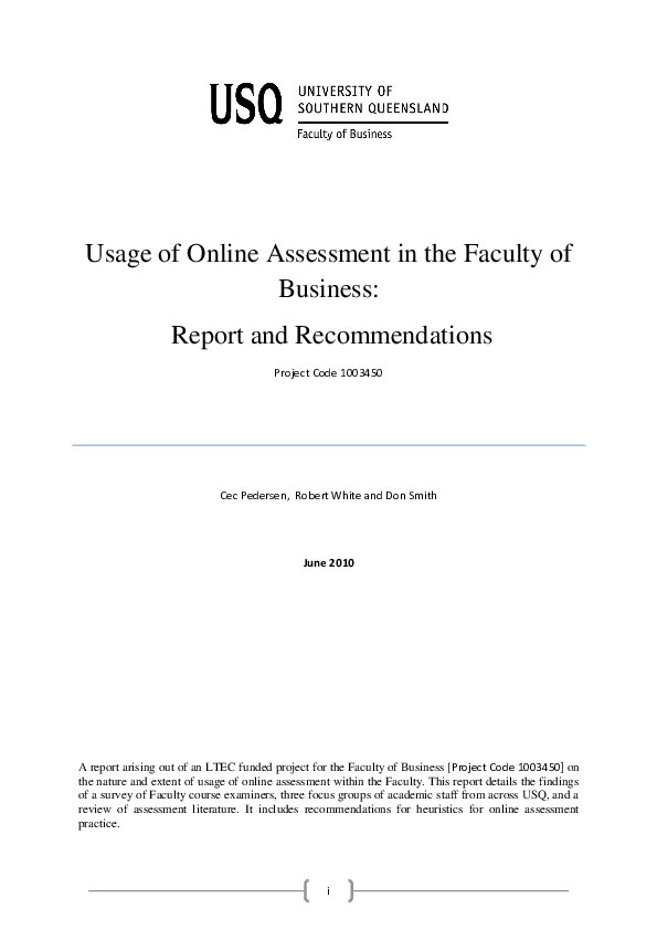 (PDF) Usage of online assessment in the Faculty of Business: report and ...