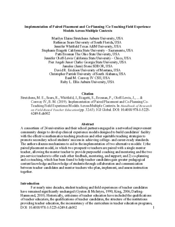 (PDF) Implementation of Paired Placement and Co-Planning/Co-Teaching ...