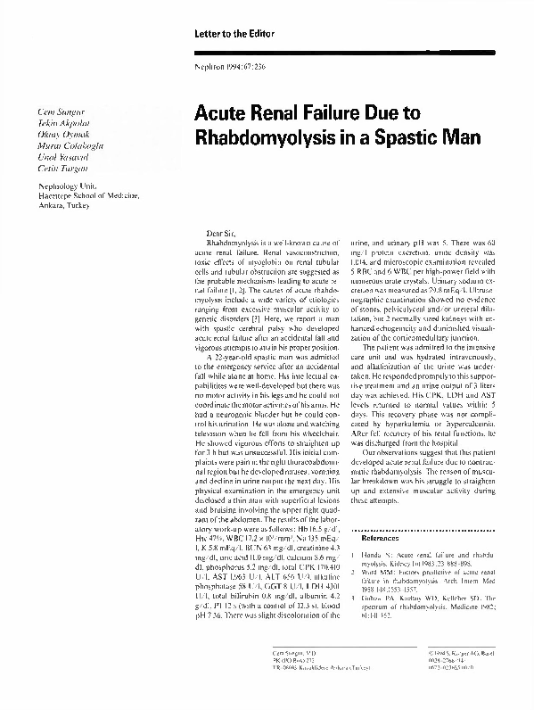 (PDF) Acute Renal Failure Due to Rhabdomyolysis in a Spastic Man ...