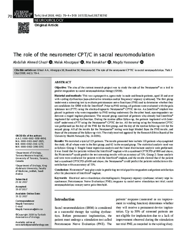 (PDF) The role of the neurometer CPT/C in sacral neuromodulation