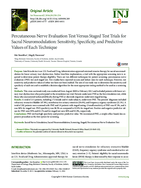 (PDF) Percutaneous Nerve Evaluation Test Versus Staged Test Trials for ...