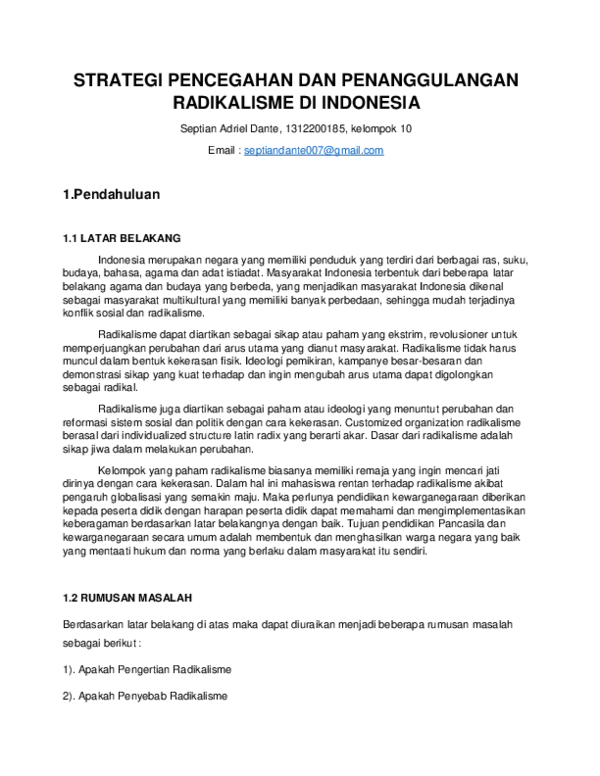 (PDF) STRATEGI PENCEGAHAN DAN PENANGGULANGAN RADIKALISME DI INDONESIA