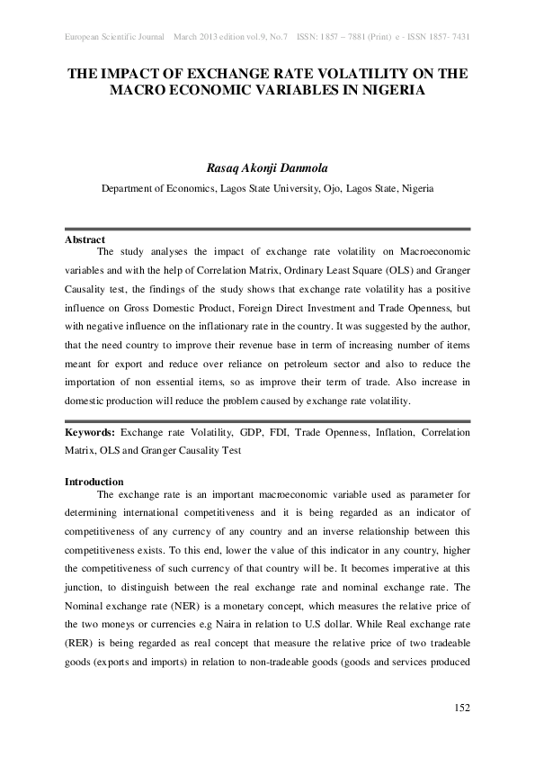 (PDF) The Impact of Exchange Rate Volatility on the Macro Economic ...
