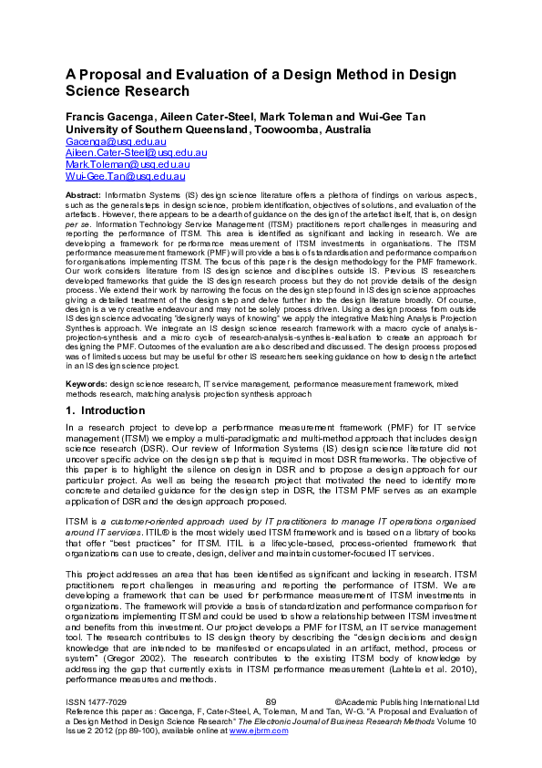(PDF) A proposal and evaluation of a design method in design science ...