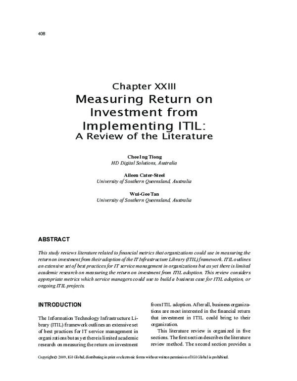 (PDF) Measuring return on investment from implementing ITIL: A review ...