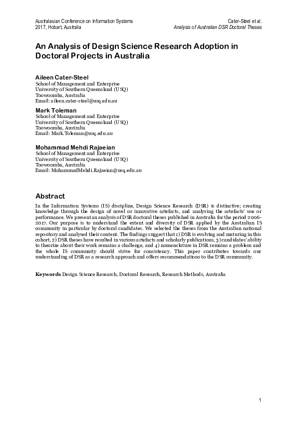 (PDF) An Analysis of Design Science Research Adoption in Doctoral ...