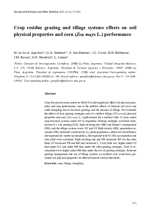 (PDF) Crop residue grazing and tillage systems effects on soil physical properties and corn (Zea ...