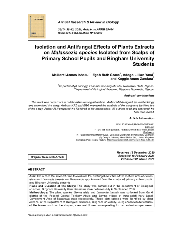 (PDF) Isolation and Antifungal Effects of Plants Extracts on Malassezia ...