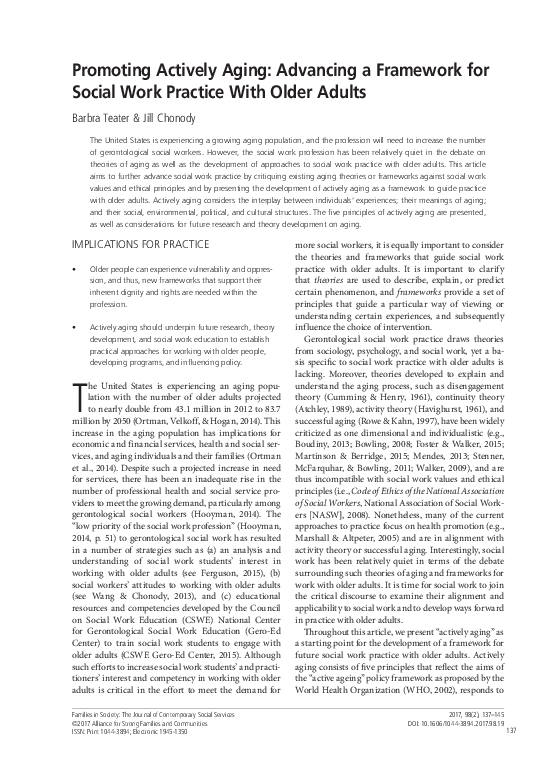 (PDF) Promoting Actively Aging: Advancing a Framework for Social Work ...